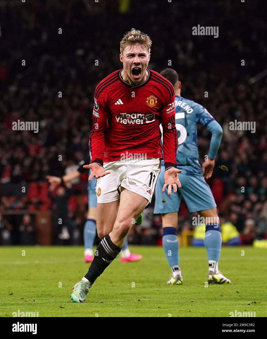 Manchester United's Rasmus Hojlund celebrates scoring their side's ...