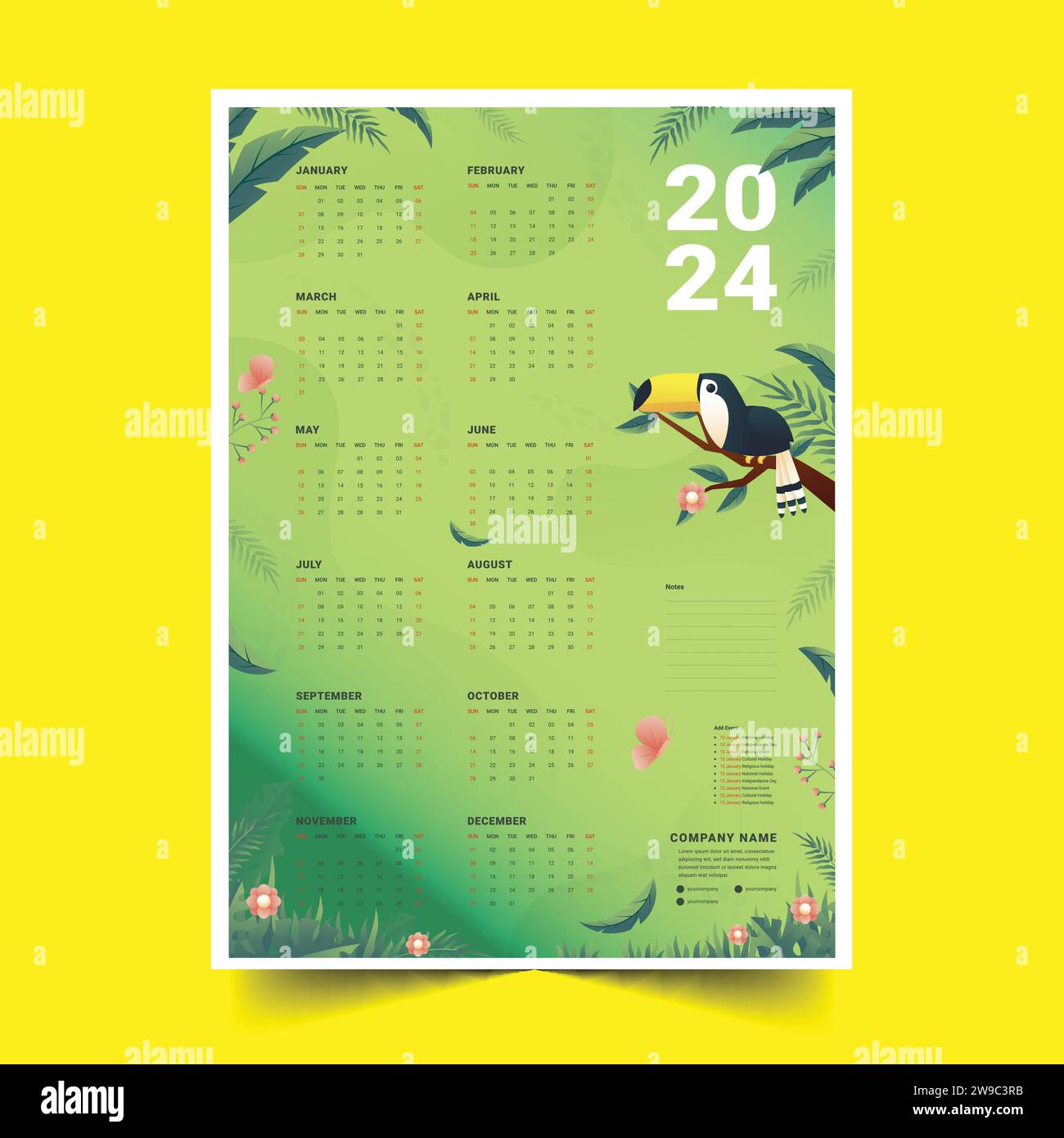 gradient 2024 calendar template design vector illustration Stock Vector ...