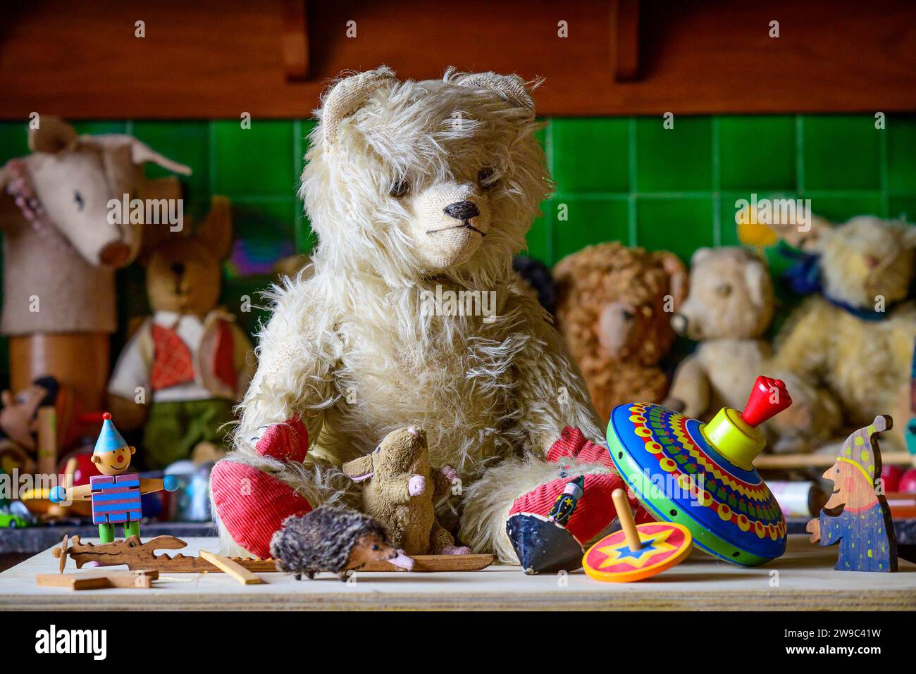 Teddy bear and assorted toys from a bygone era Stock Photo - Alamy