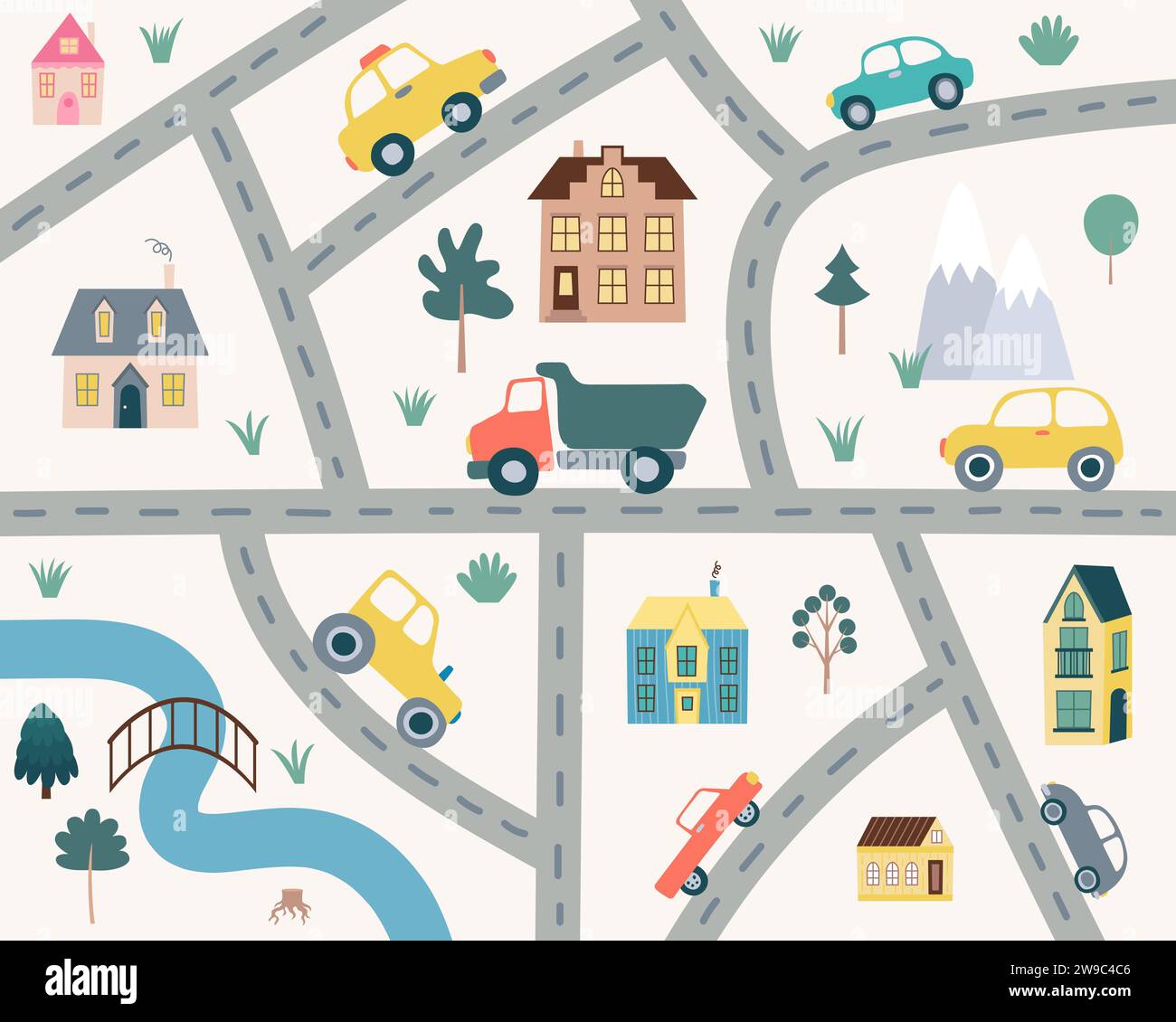 Kids city map with roads Stock Vector Image & Art - Alamy