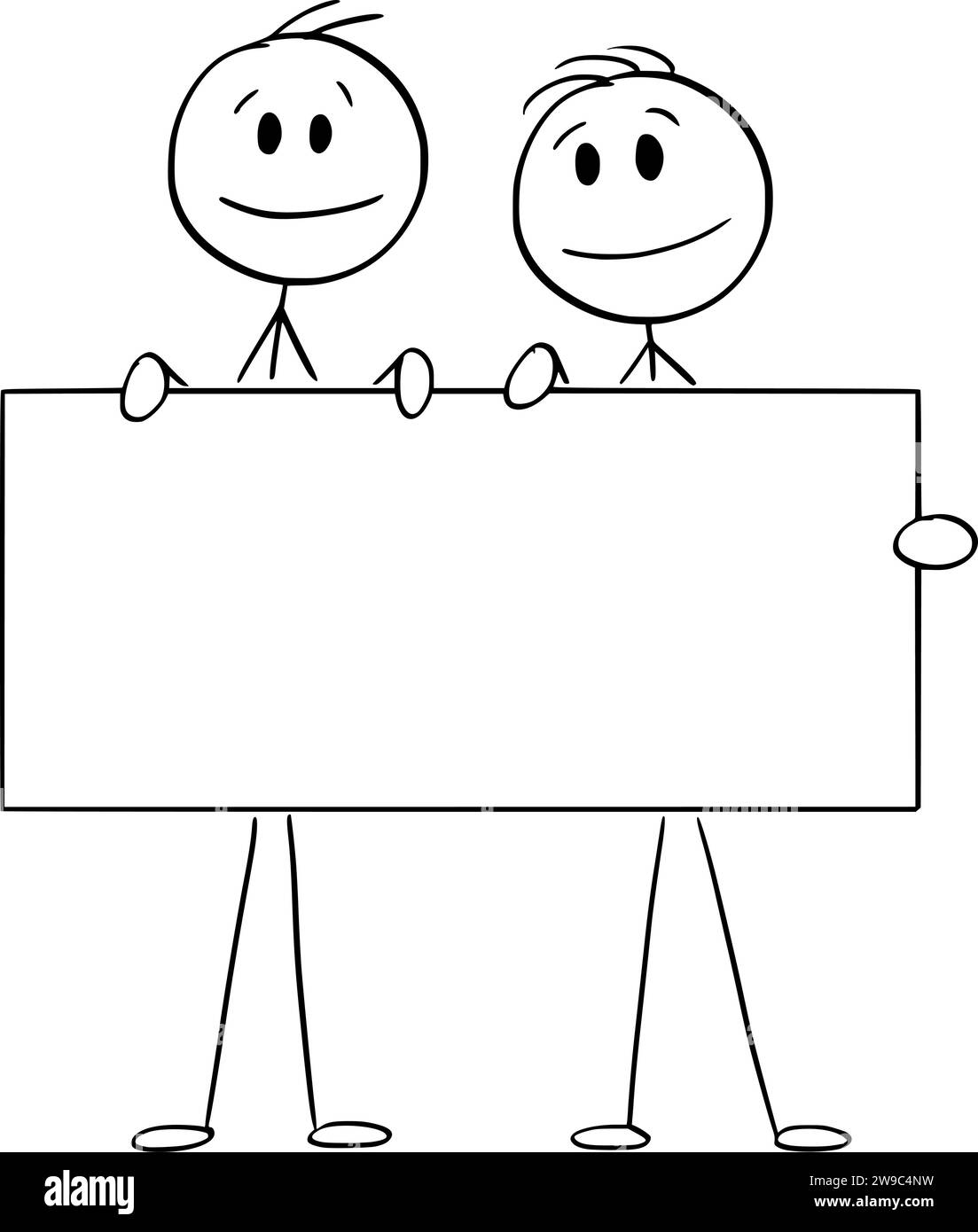 Two Persons or Businessmen Holding Empty Sign, Vector Cartoon Stick ...