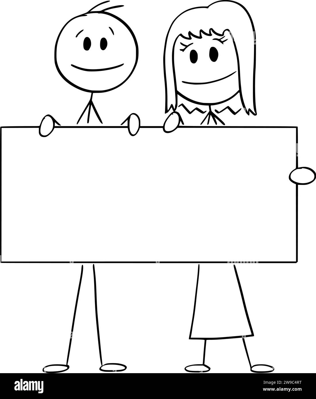 Two Persons or Businessmen Holding Empty Sign, Vector Cartoon Stick ...