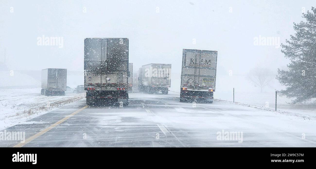 Lincoln, Nebraska, USA. 26th Dec, 2023. Trucks travel along Interstate ...