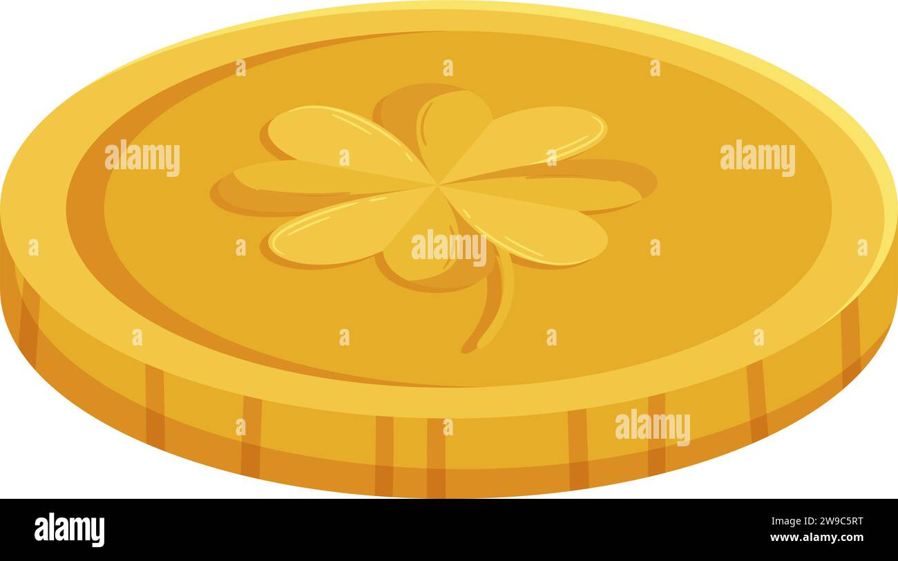 St. Patricks Day gold coin with four-leaves clover or shamrock Stock ...