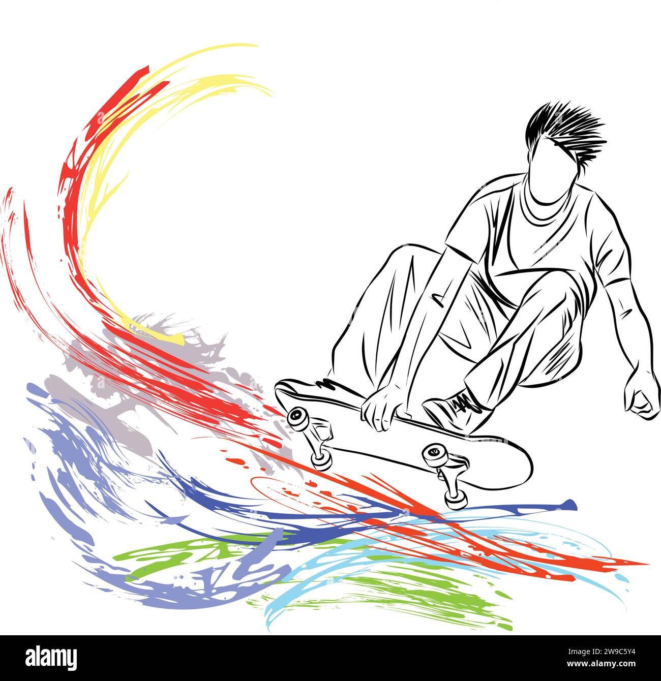 Skateboarder skateboarding on skatepark ramp Stock Vector Images - Alamy