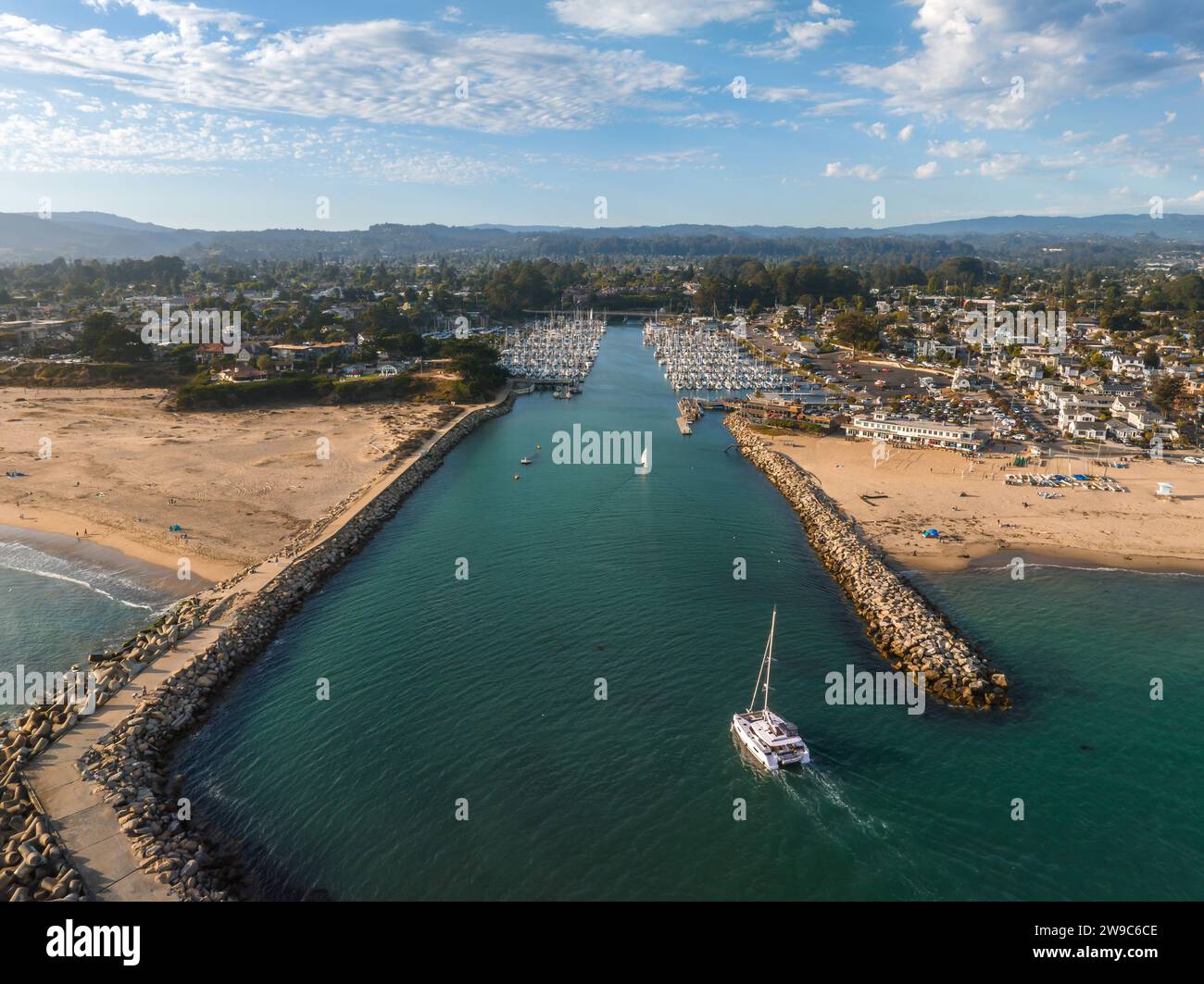Aerial view of the Capitola beach town lighthouse in California Stock ...