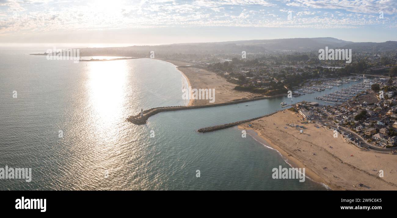 Aerial view of the Capitola beach town lighthouse in California Stock ...