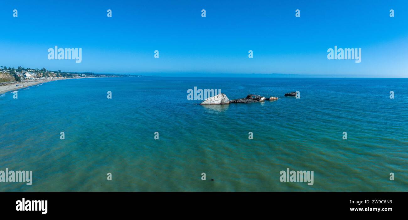 Old tanker ship wreck near the coast of California, USA Stock Photo - Alamy
