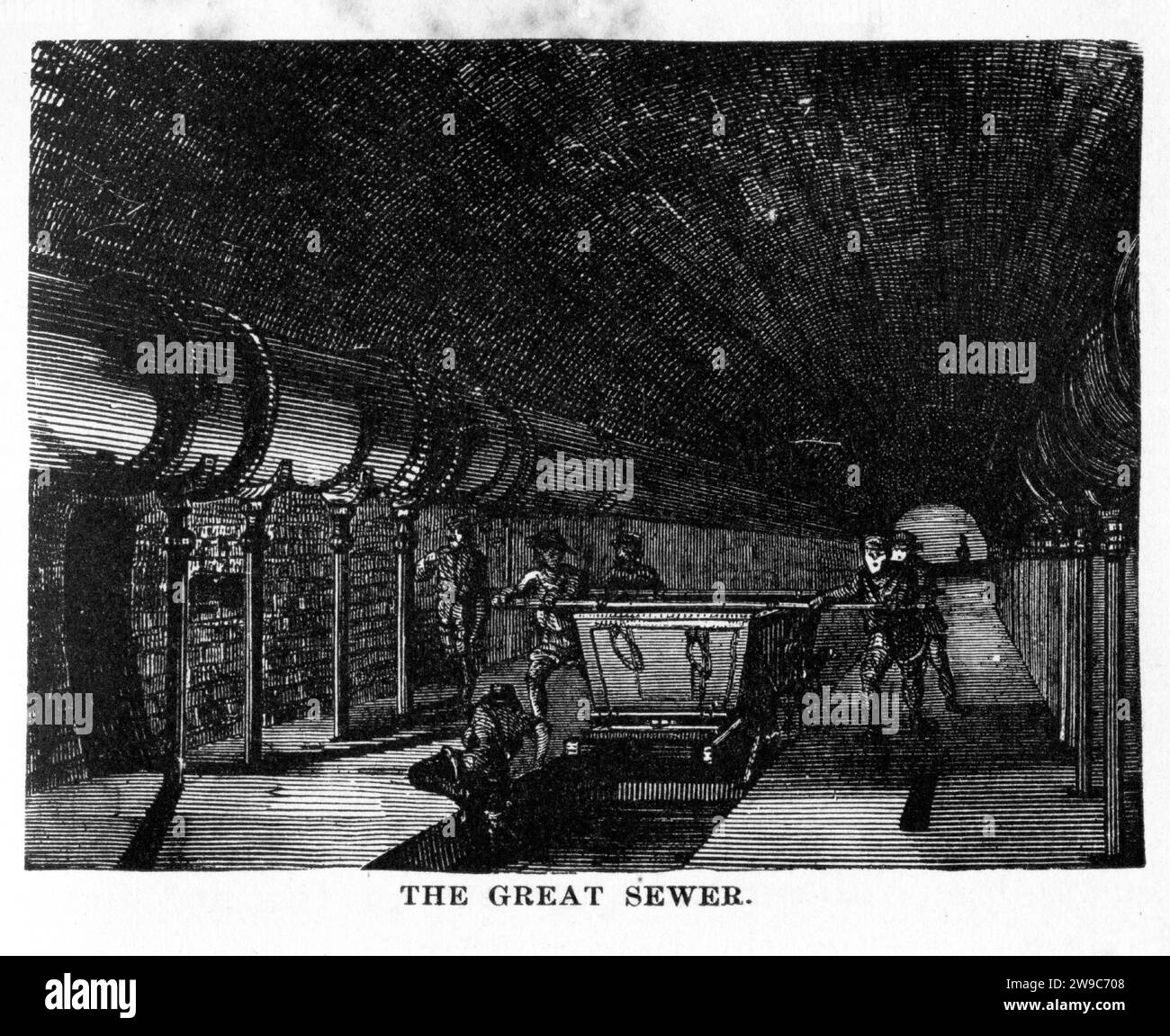 Engraving of the great sewer under Paris, from The Underground World ...