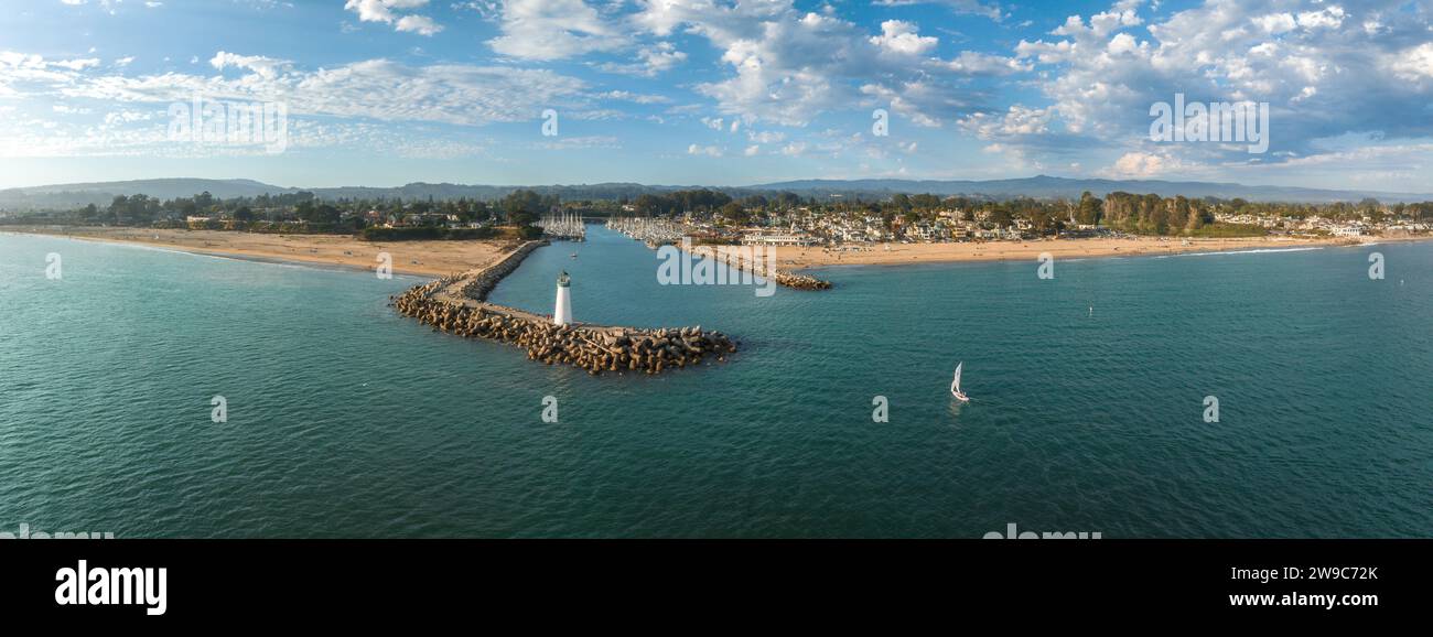 Aerial view of the Capitola beach town lighthouse in California Stock ...