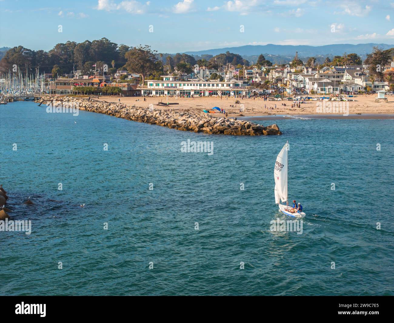 Aerial view of the Capitola beach town lighthouse in California Stock ...