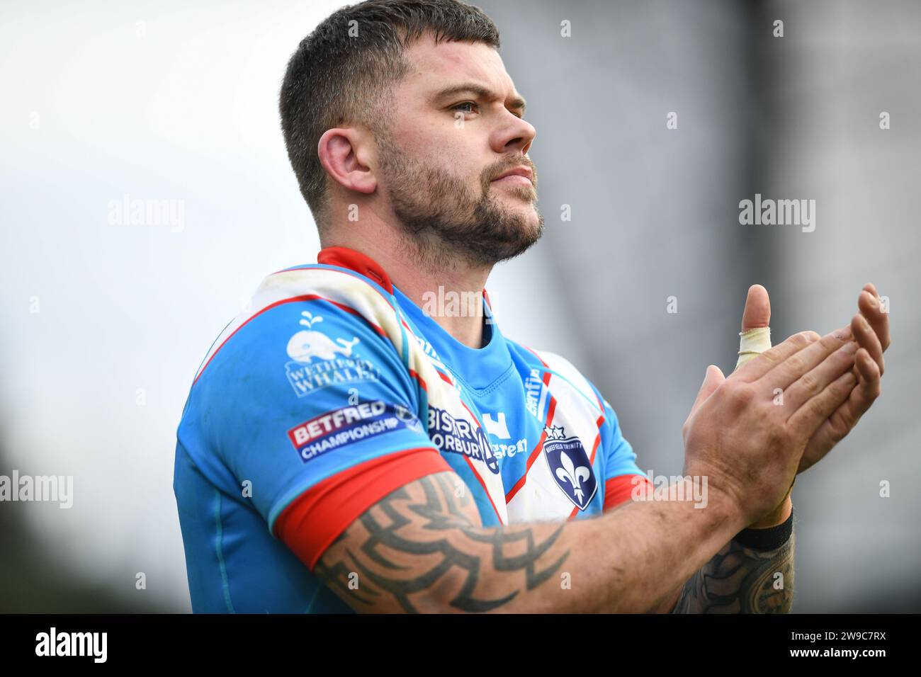 Leeds, England - 26 December 2023 - Wakefield Trinity's Liam Hood ...