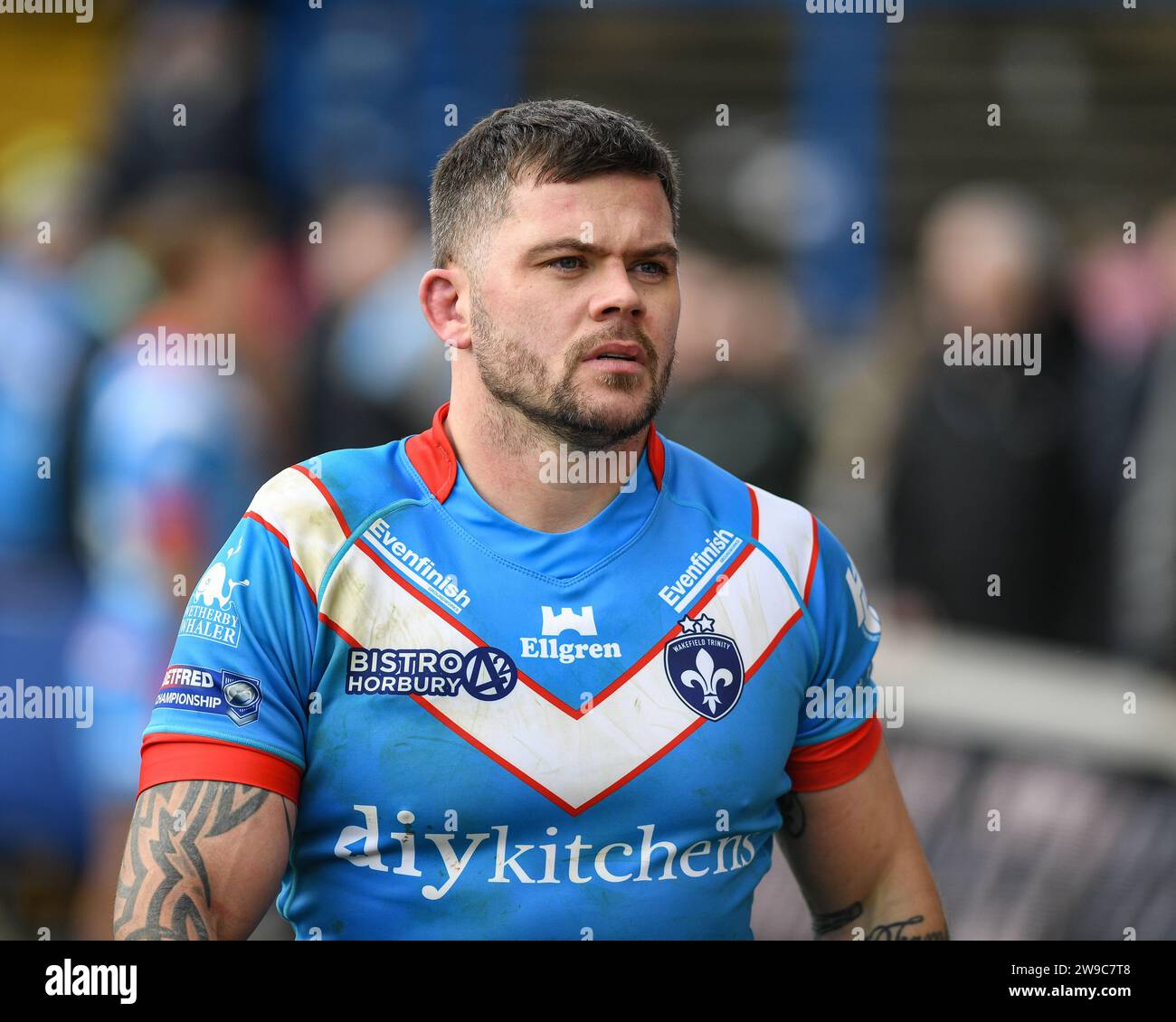 Leeds, England - 26 December 2023 -Wakefield Trinity's Liam Hood during ...