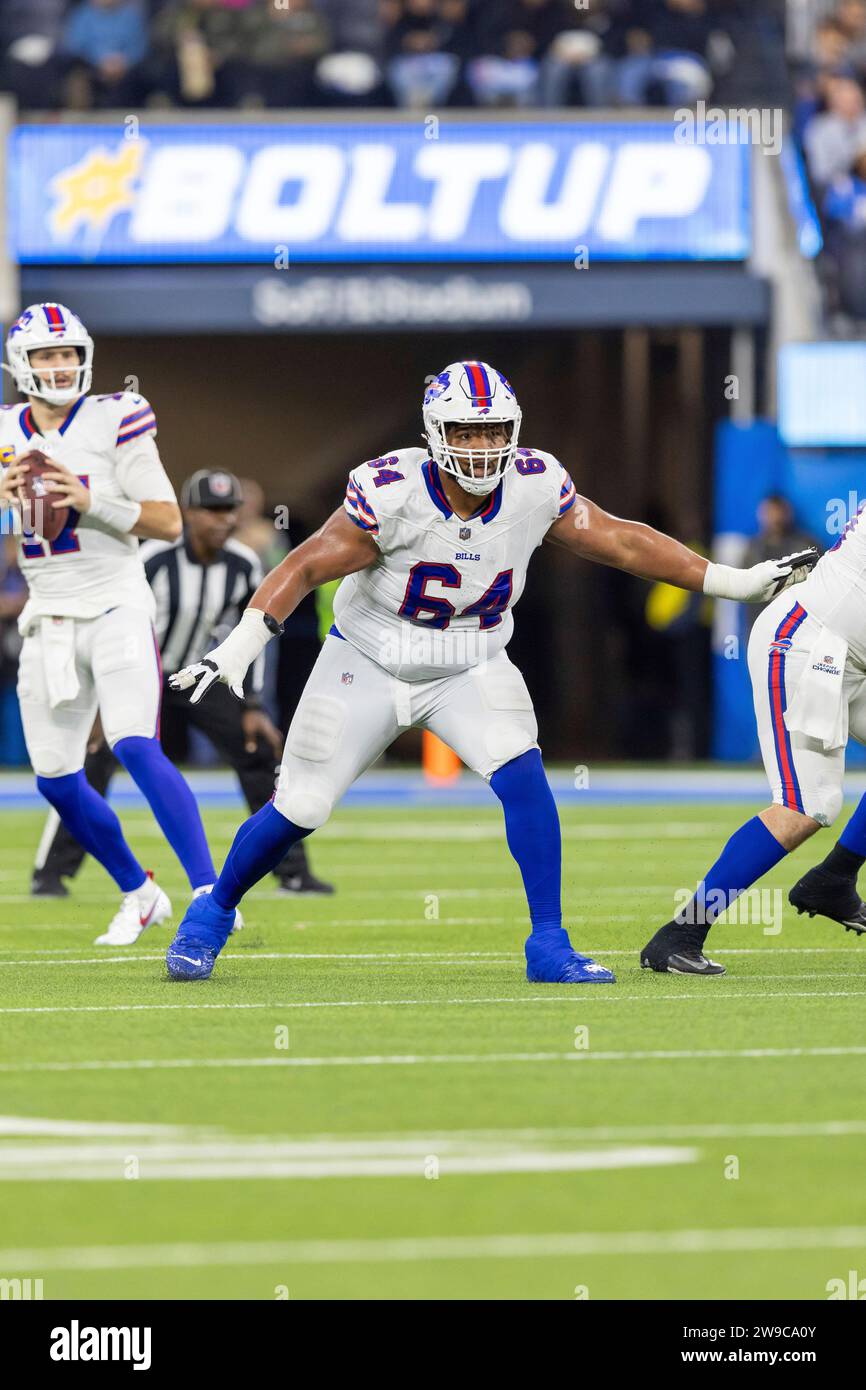 Buffalo Bills guard O'Cyrus Torrence (64) blocks against the Los ...