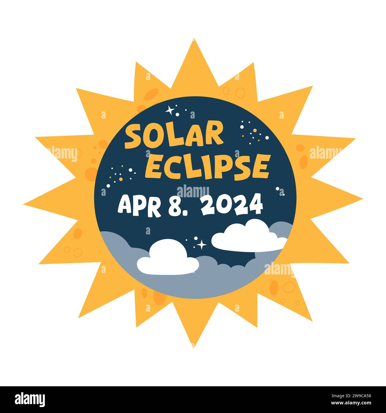 Hand drawn banner solar eclipse 8 april 2024. Vector design with sun, sky and stars Stock Vector ...