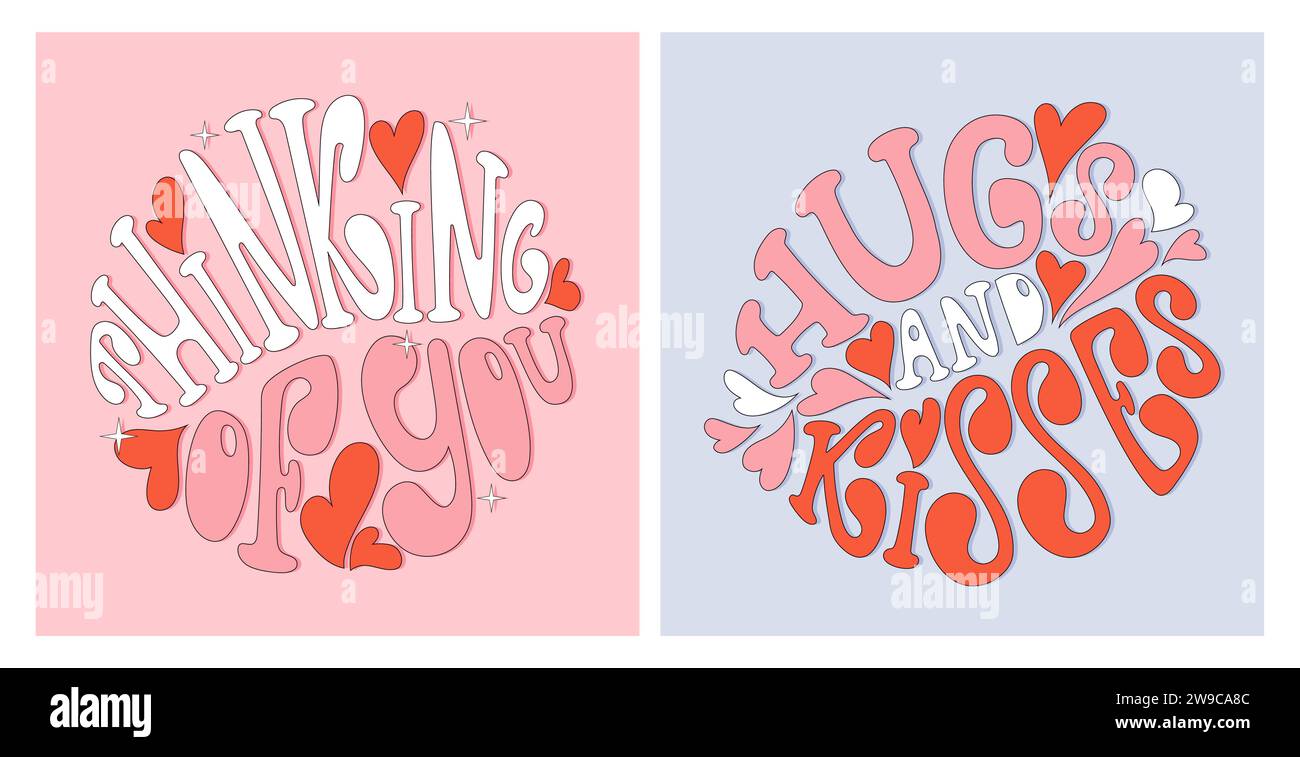 Valentines day hand drawn lettering greeting cards. Hugs and kisses ...