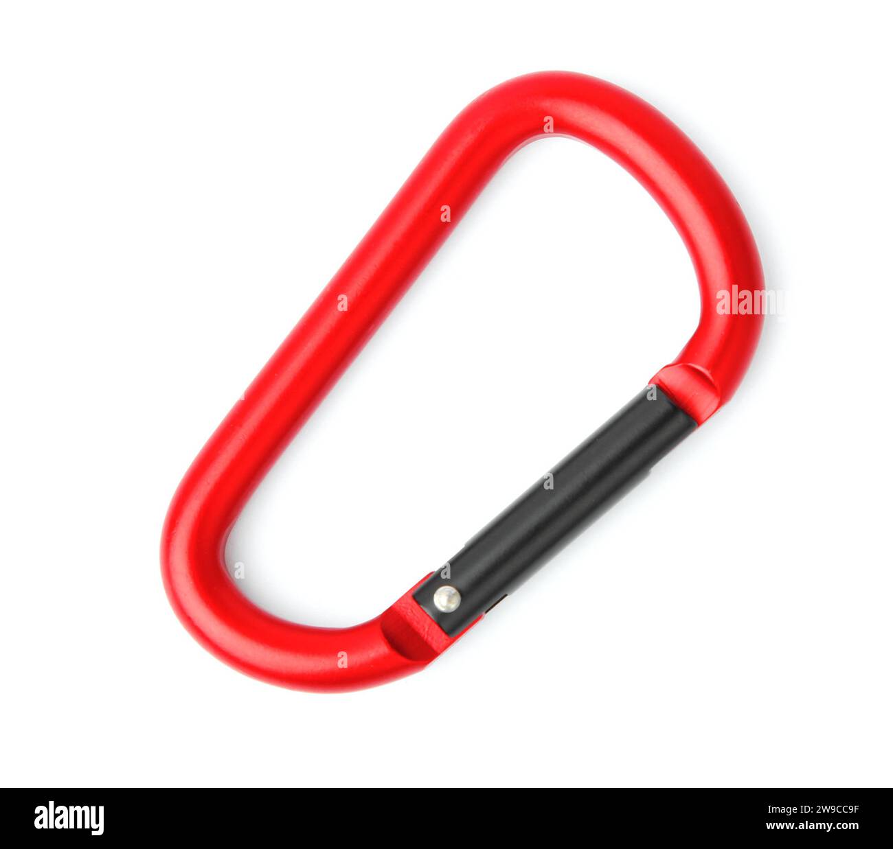 One red metal carabiner isolated on white, top view Stock Photo - Alamy