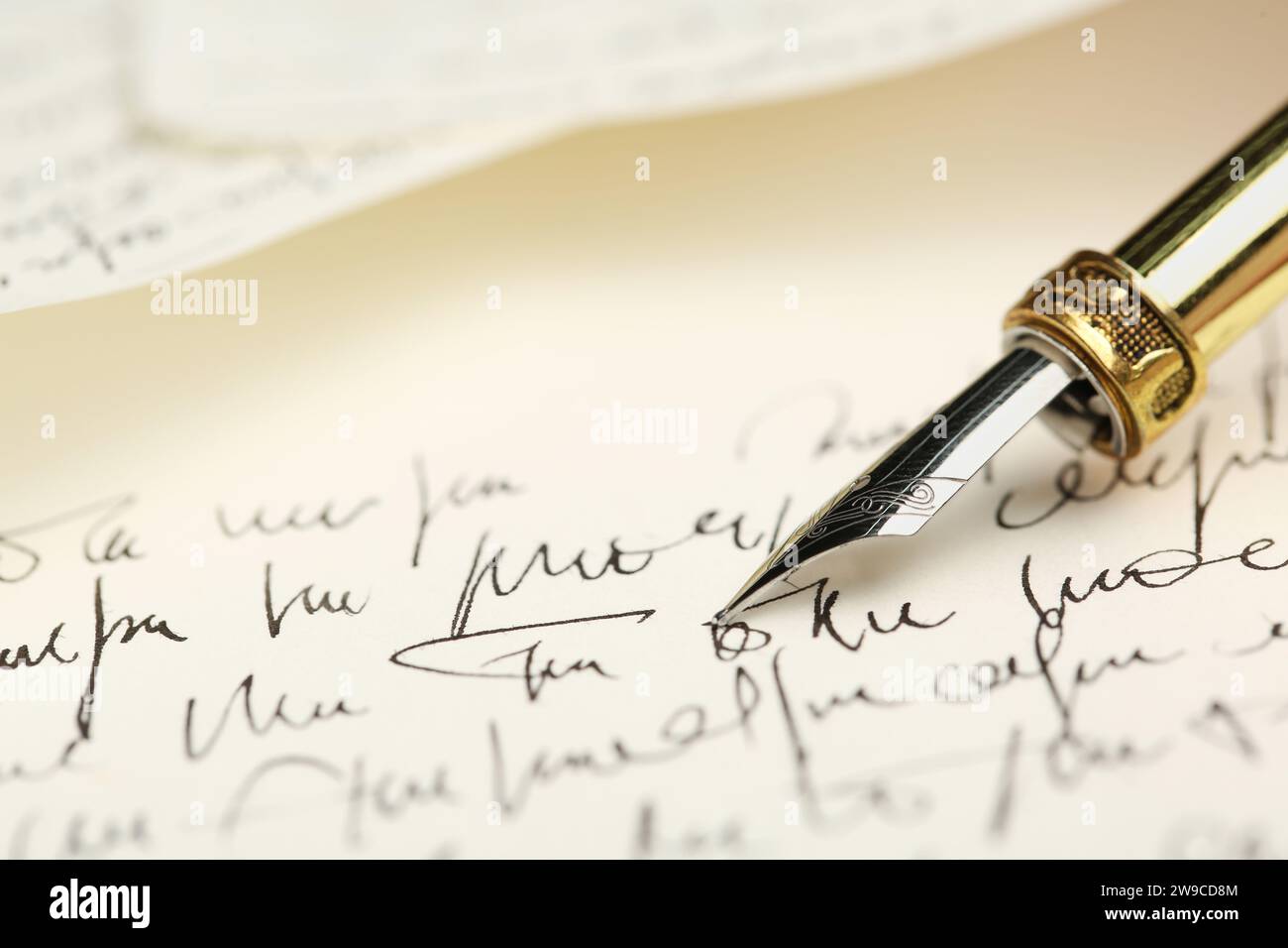 One fountain pen on handwritten letter, closeup Stock Photo - Alamy
