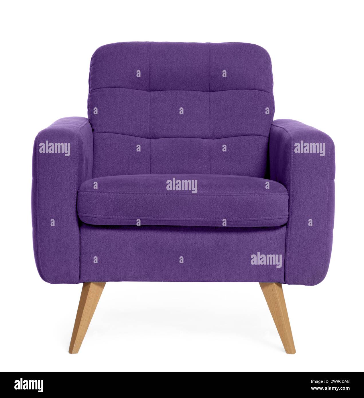 One comfortable ultra violet color armchair isolated on white Stock ...
