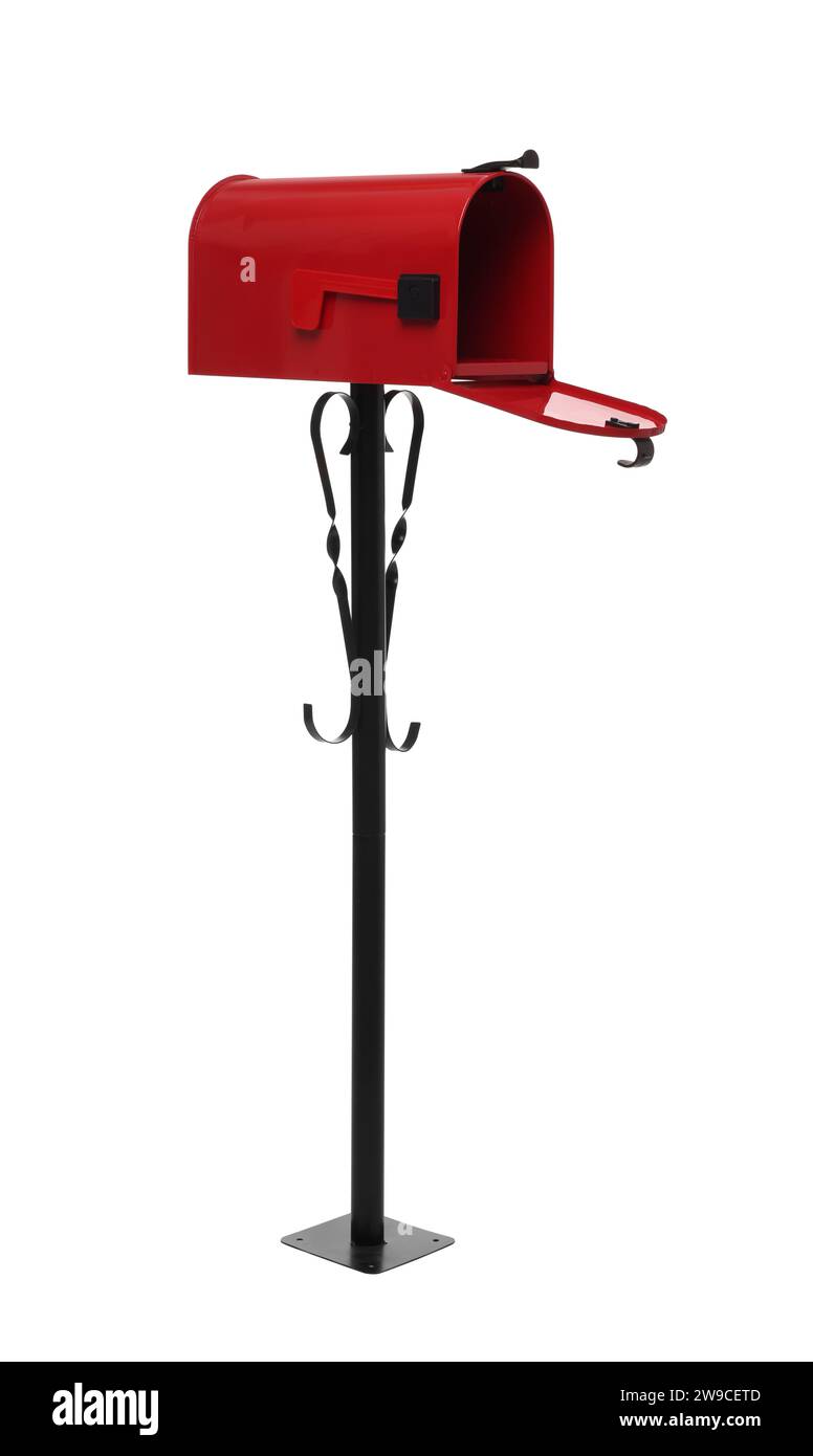 One open red mailbox isolated on white Stock Photo - Alamy