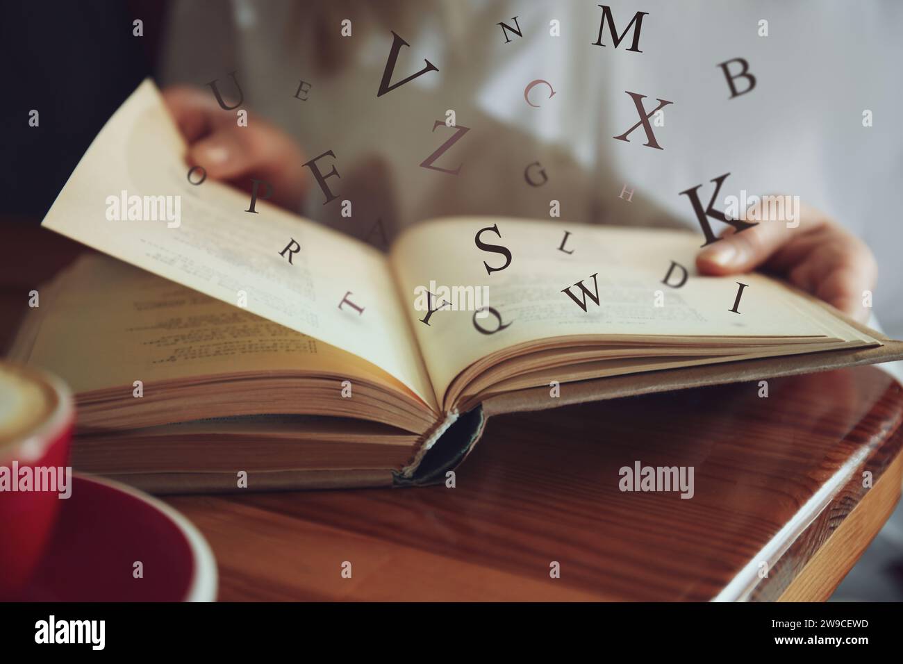 One woman table reading letters hi-res stock photography and images - Alamy