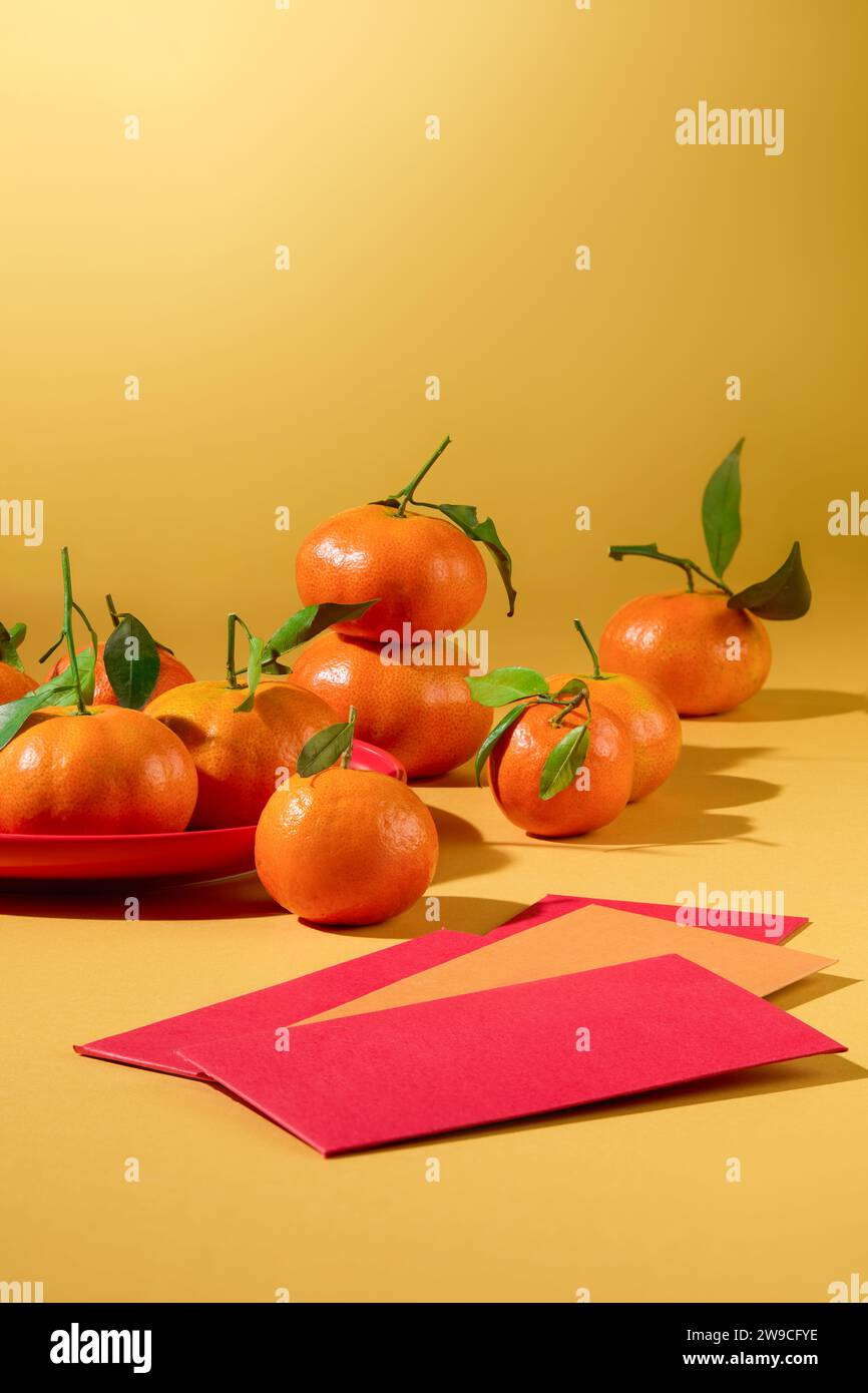 The berry tangerines stand out against the yellow background with lucky ...
