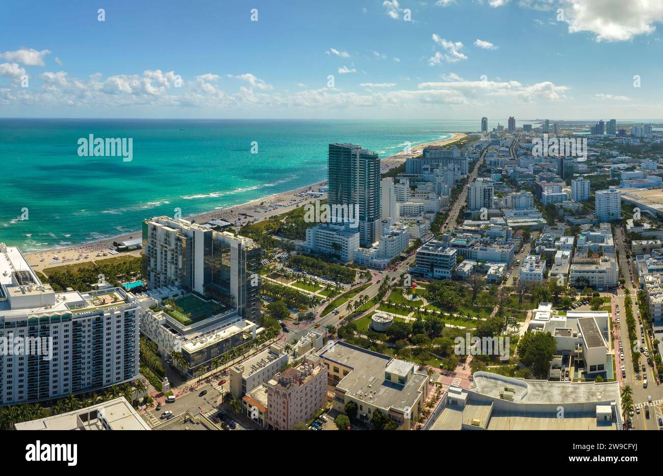 Miami Beach city with high luxury hotels and condos and sandy ...