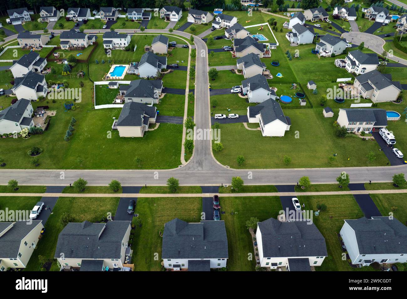 Low-density two story private homes in rural residential suburbs ...