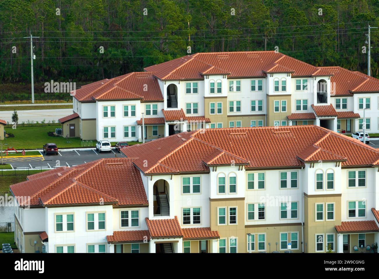 Aerial view of american apartment buildings in Florida residential area ...