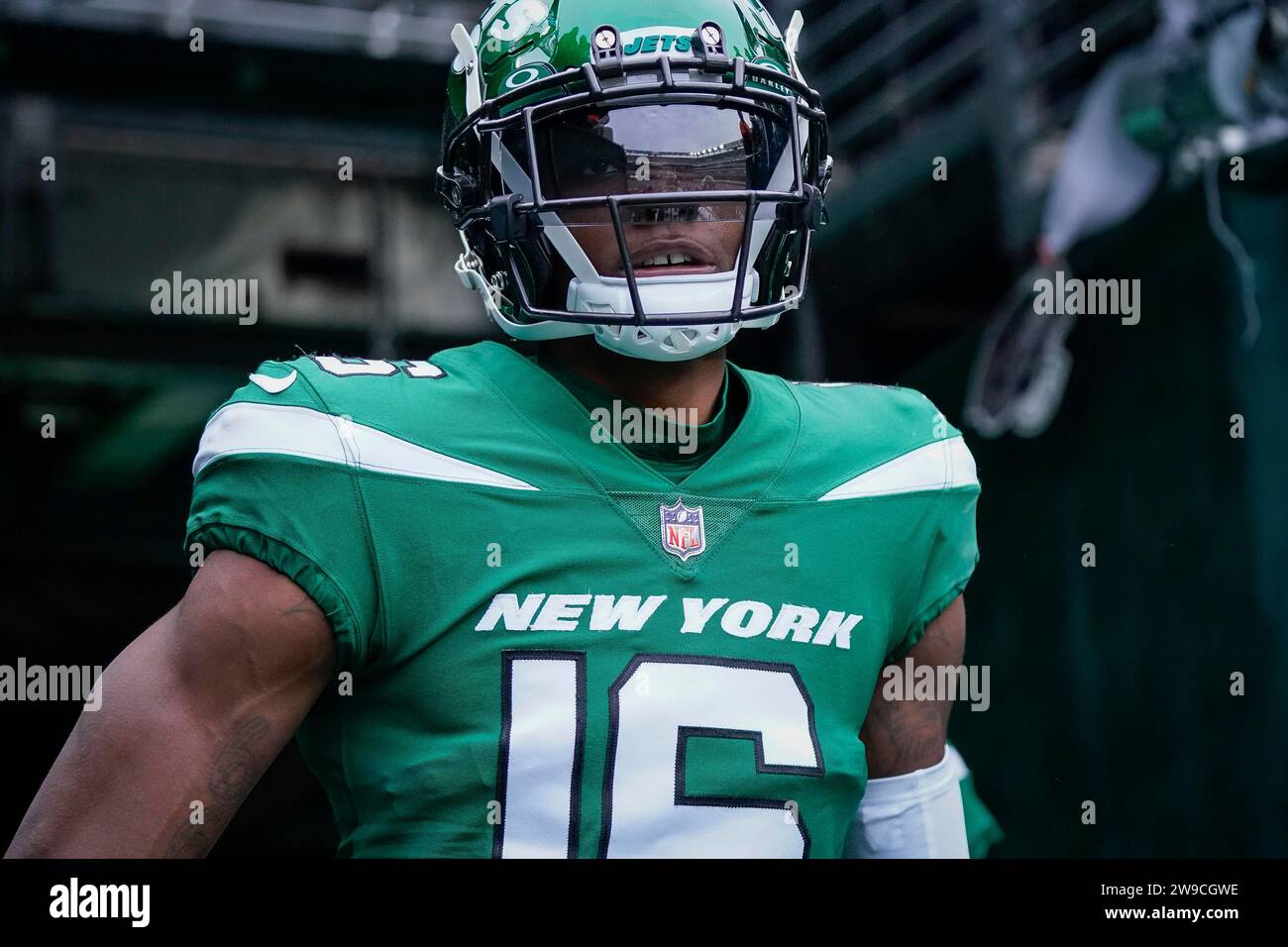 New York Jets wide receiver Jason Brownlee (16) before an NFL football ...