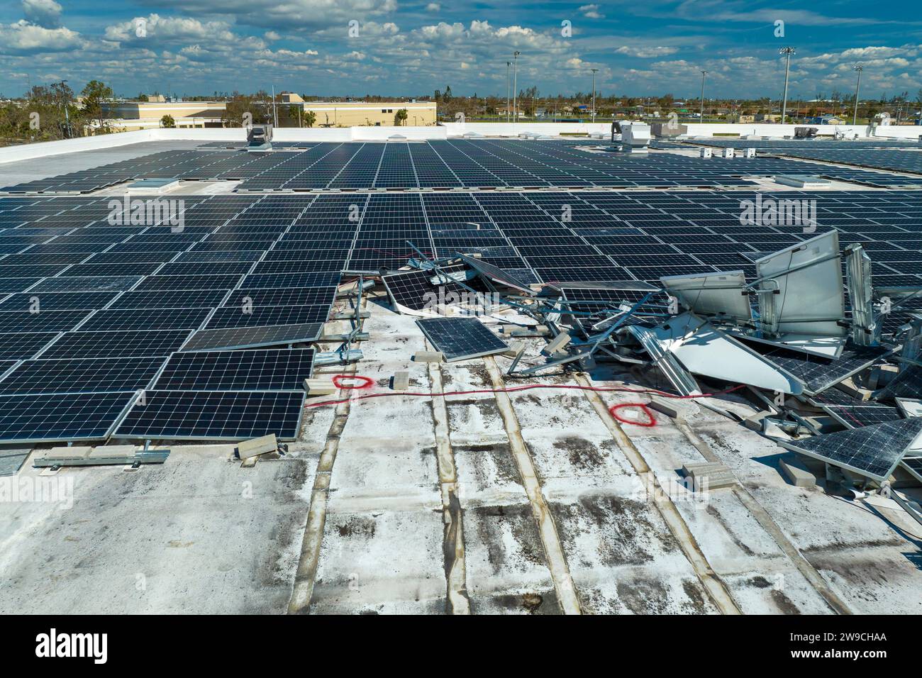 Consequences of natural disaster. Damaged by hurricane wind ...