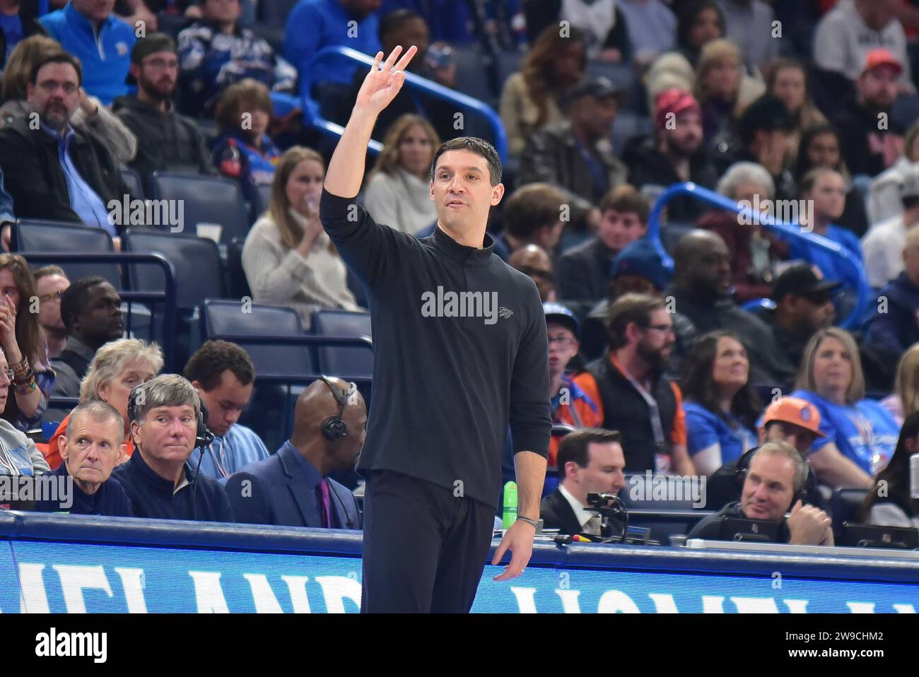 Oklahoma City Thunder coach Mark Daigneault gives instructions to ...
