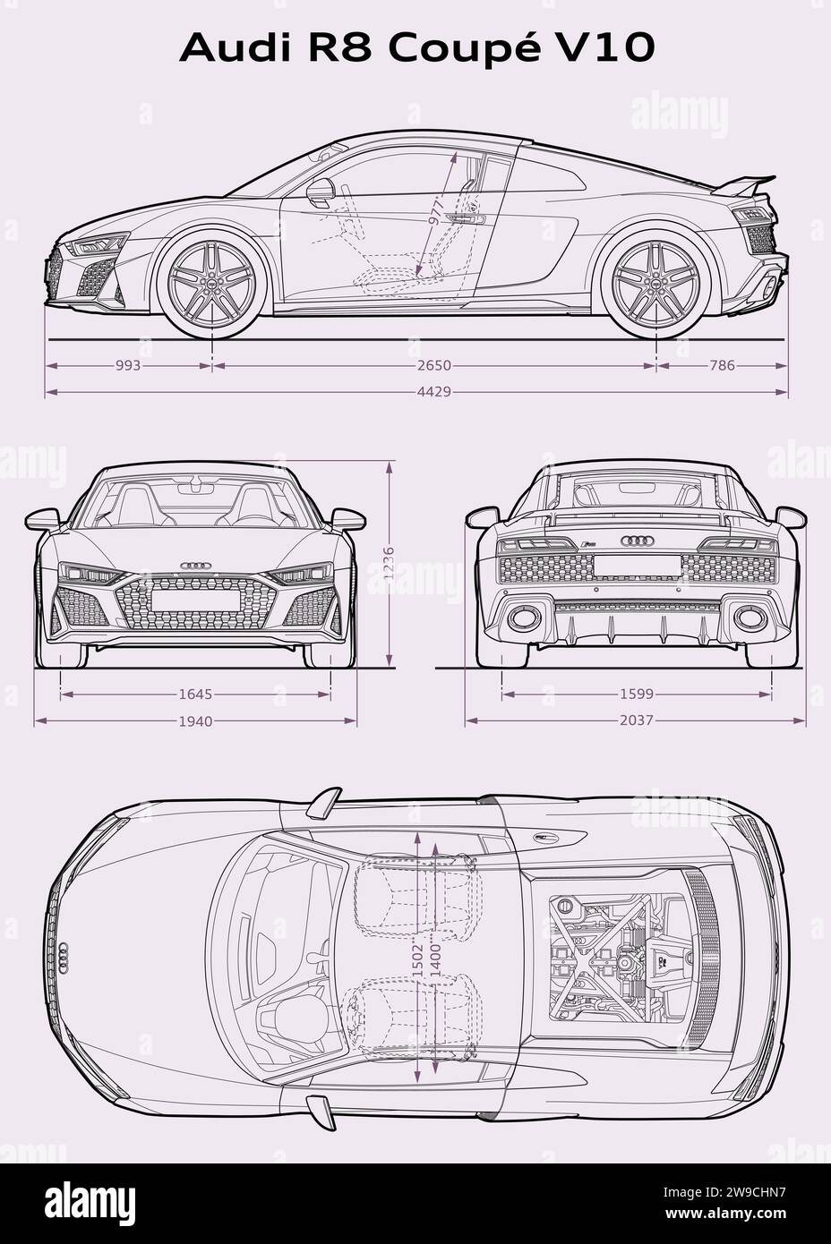 Audi R8 V10 Coupe 2019 Car Blueprint Stock Vector Image & Art - Alamy