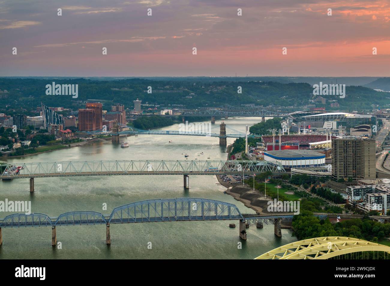 Downtown district of Cincinnati city in Ohio, USA at sunset with ...