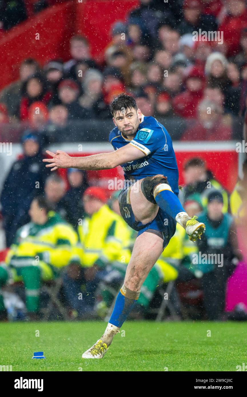 Limerick, Ireland. 27th Dec, 2023. Harry Byrne of Leinster takes a ...