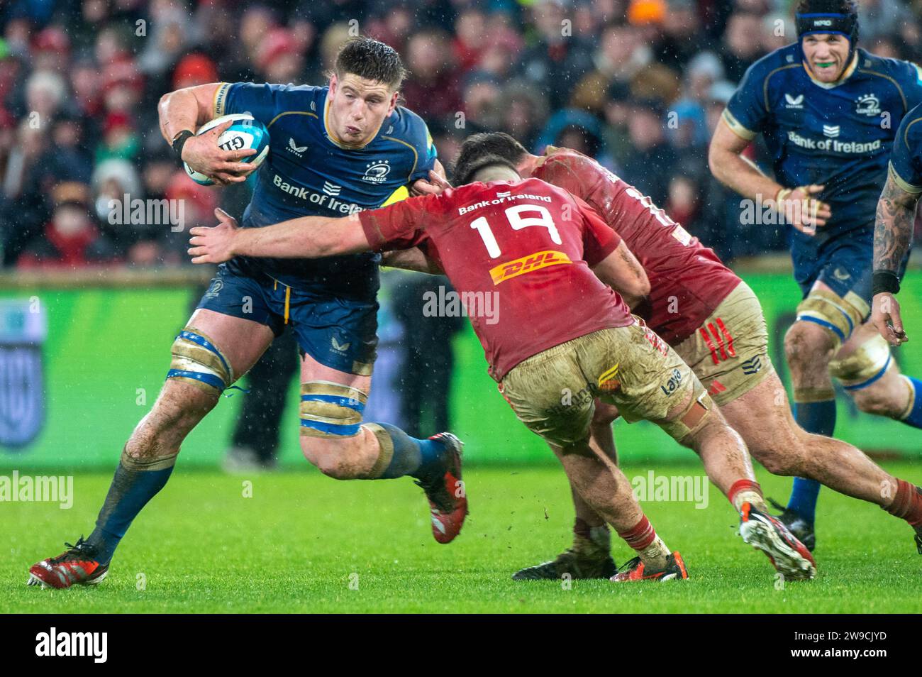 Limerick, Ireland. 27th Dec, 2023. Joe McCarthy of Leinster runs with ...