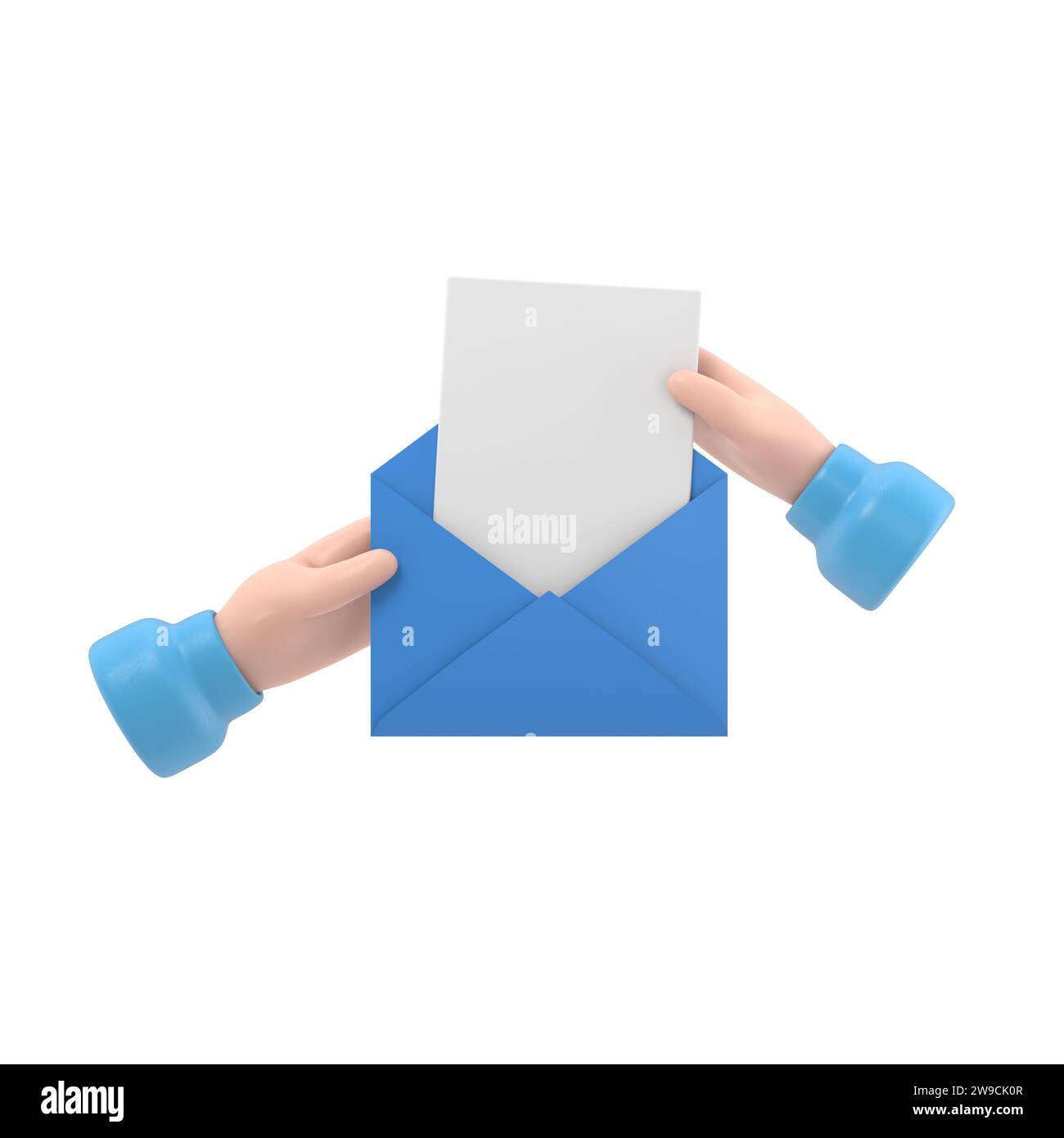 Cartoon Gesture Icon Mockup.hand pulls from envelope a sheet of empty ...