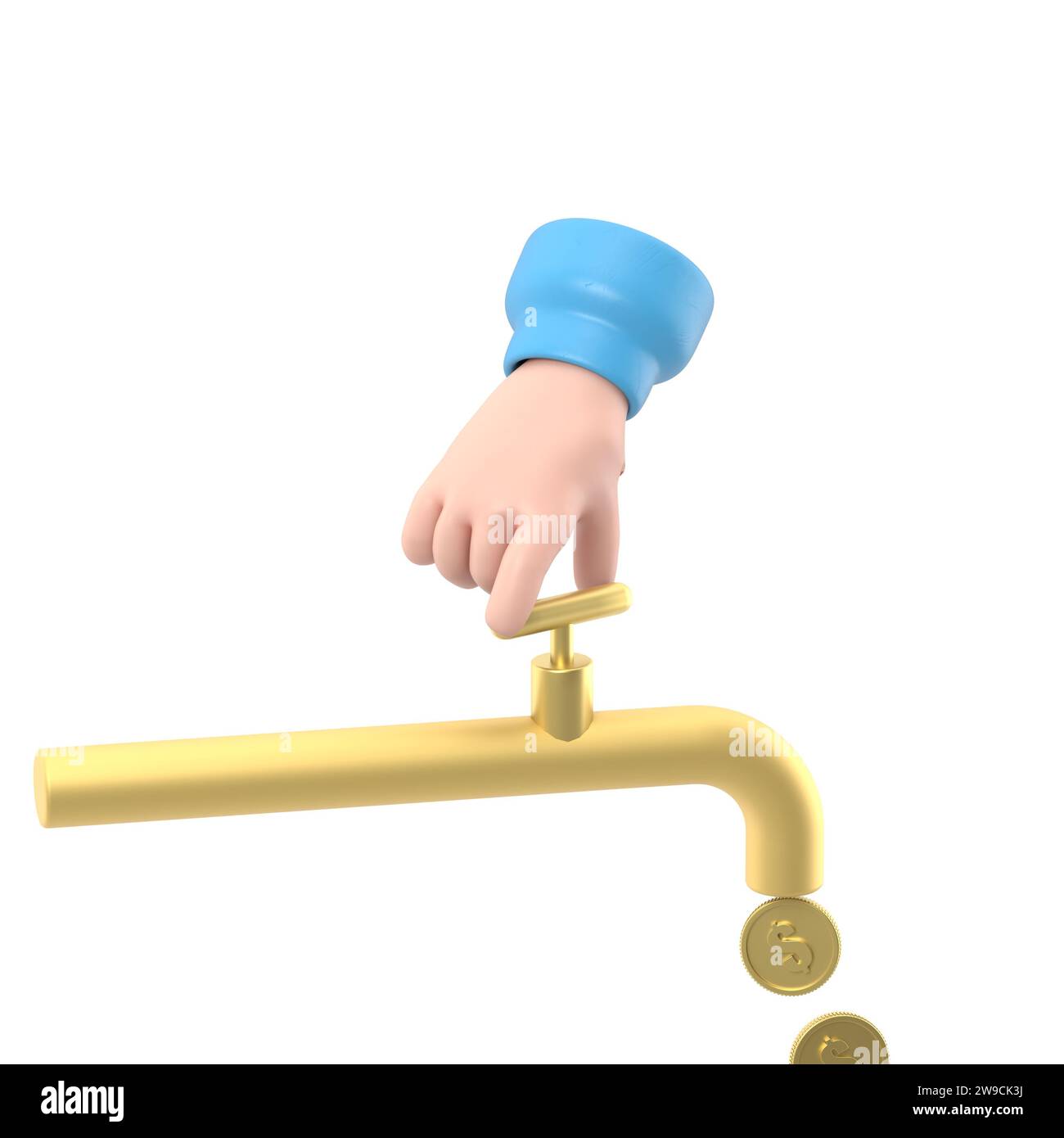 Money tap. 3d illustration flat design. Open a water tap,gold coins ...