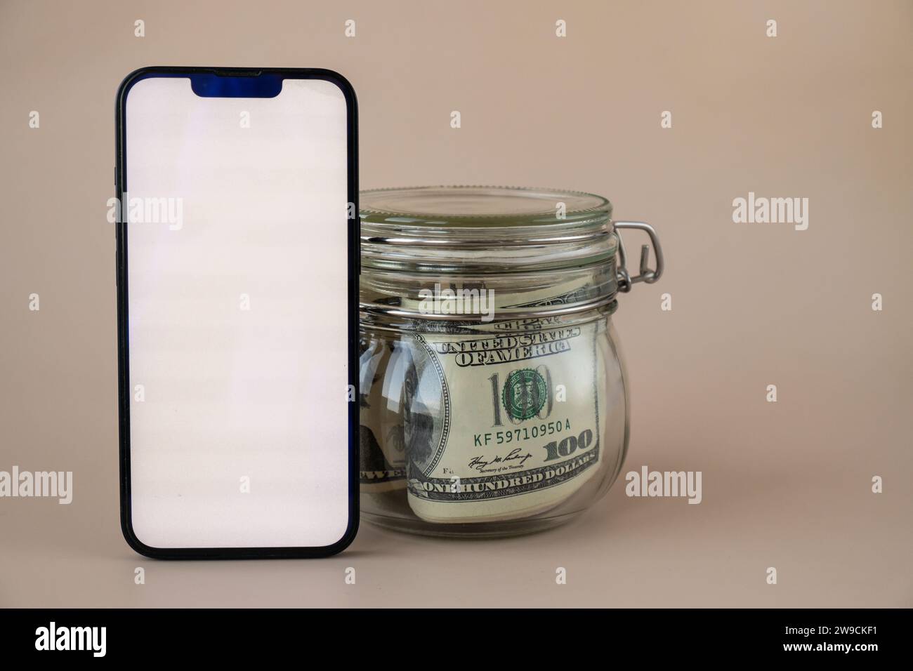 White Smartphone Screen Mock Up Template In Vertical Position On Beige