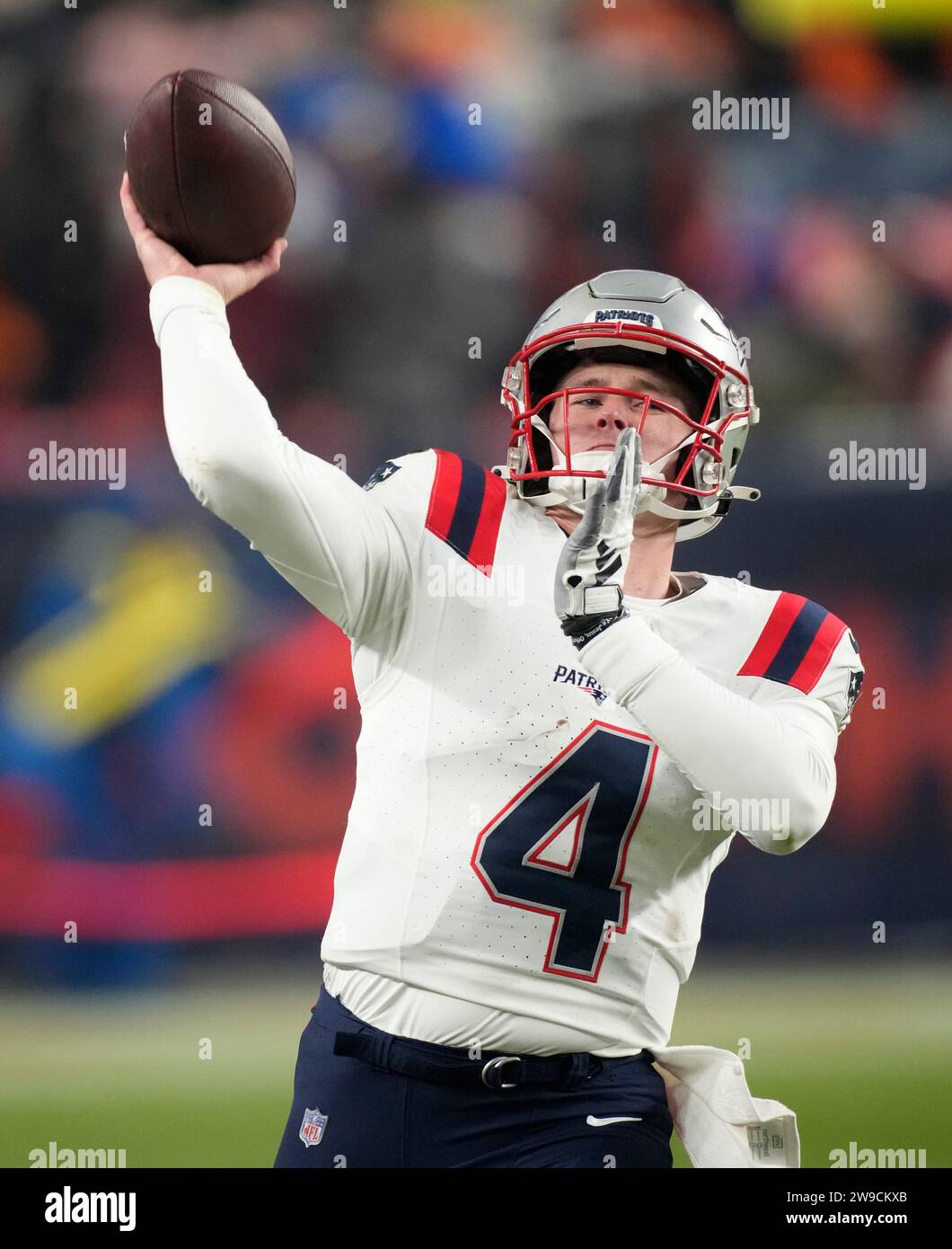 New England Patriots quarterback Bailey Zappe (4) in the first half of ...