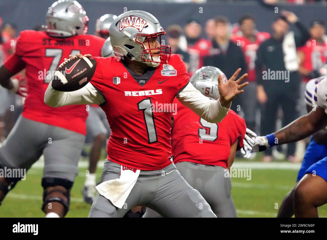 UNLV quarterback Jayden Maiava (1) throws down field against Kansas ...