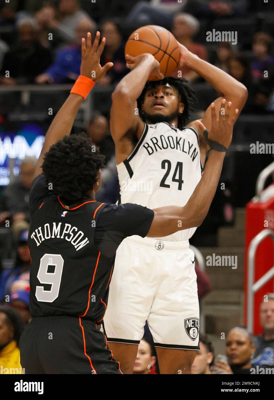 Brooklyn Nets guard Cam Thomas (24) takes a shot against Detroit ...