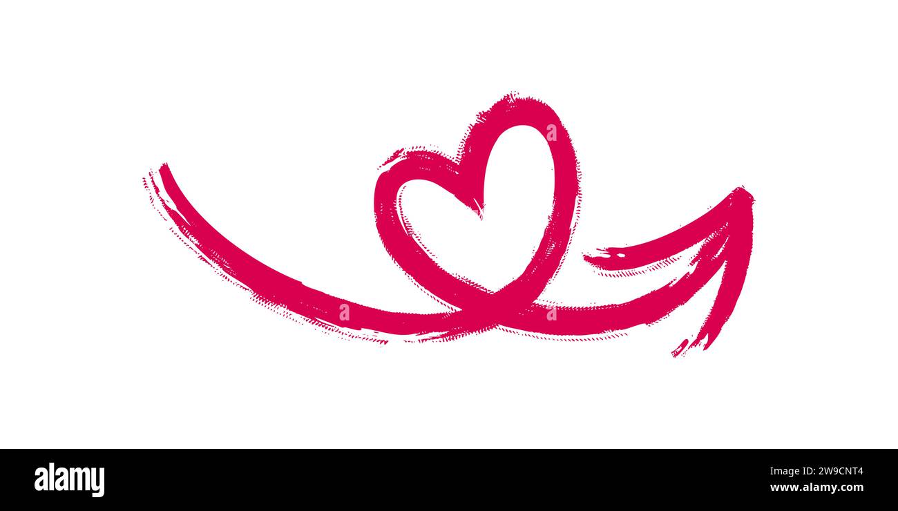 Heart shaped arrow. Brush painted love arrow with marker texture ...