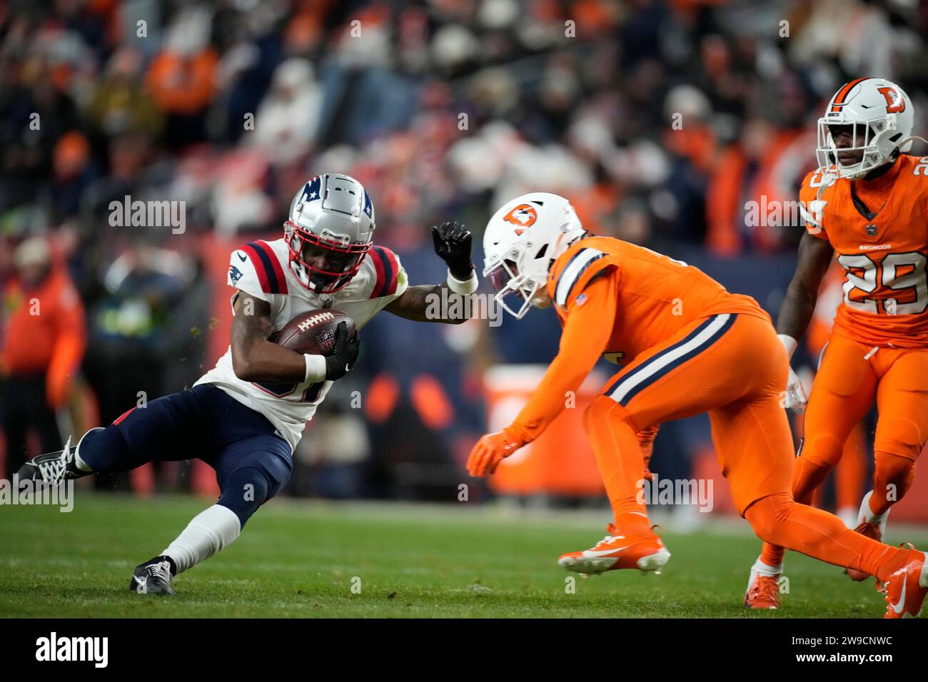 New England Patriots wide receiver Demario Douglas (81) and Denver ...