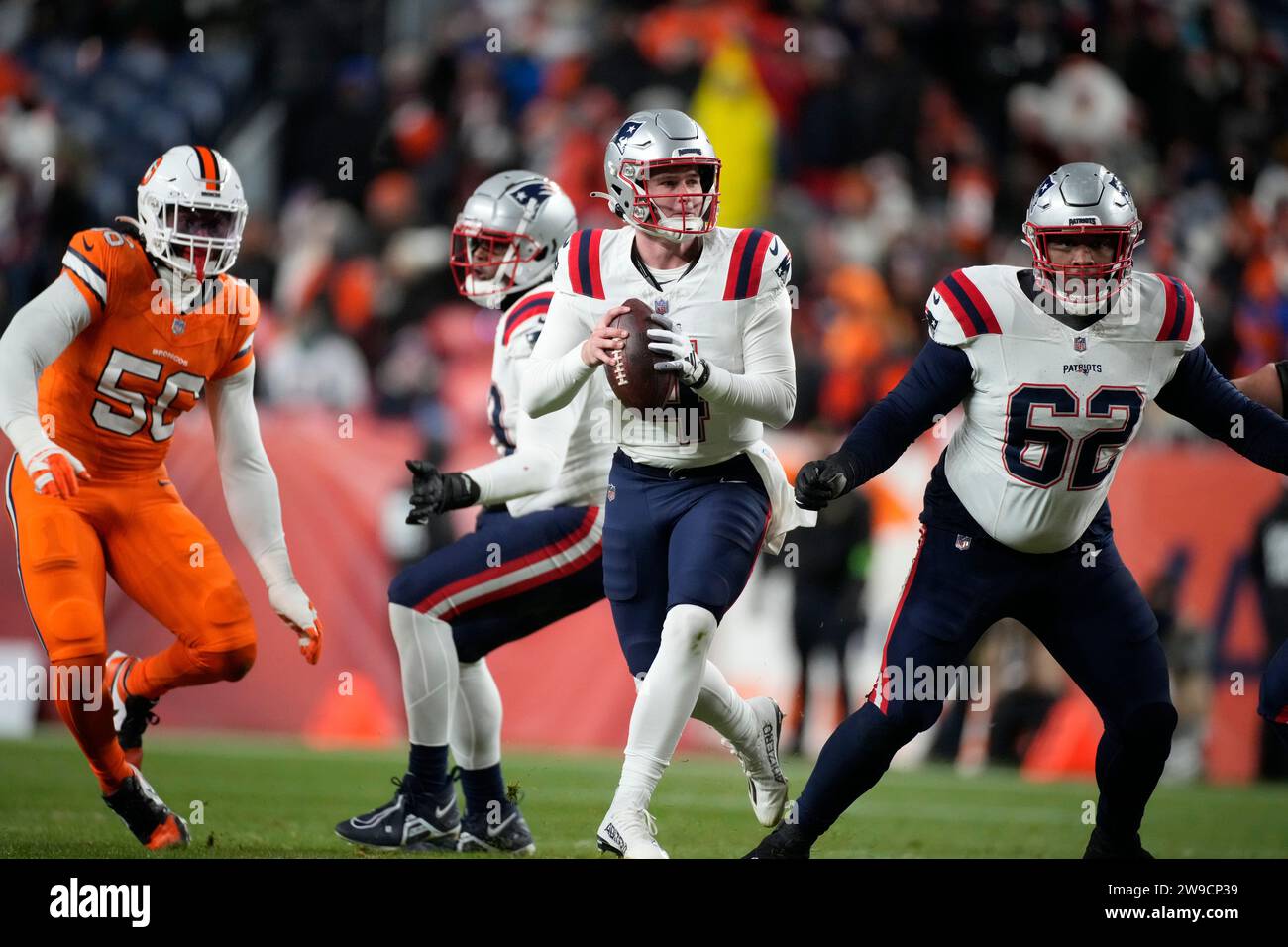 New England Patriots quarterback Bailey Zappe (4) in the first half of ...