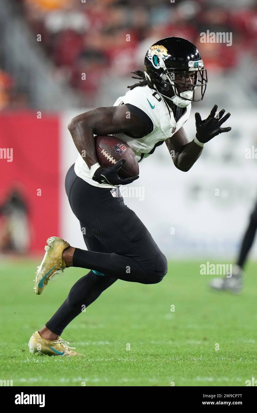 Jacksonville Jaguars wide receiver Calvin Ridley (0) runs after a catch ...