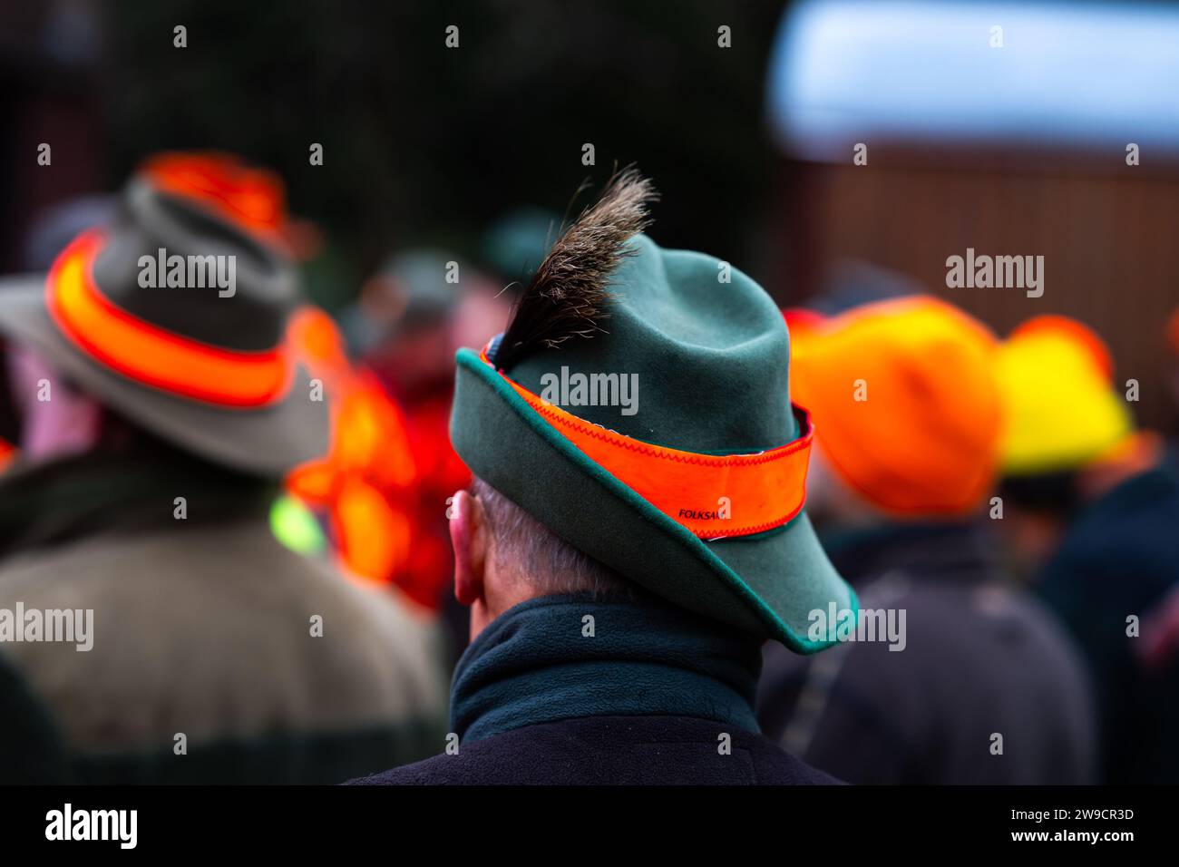 Heimbuch, Germany. 14th Dec, 2023. Hunters stand together before a ...