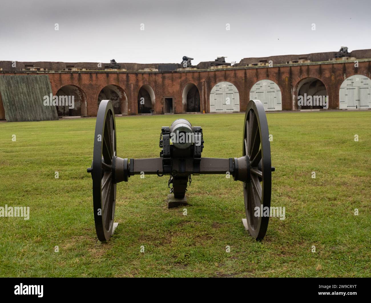 Close up of a cannon in Fort Pulaski National Monument's courtyard with ...