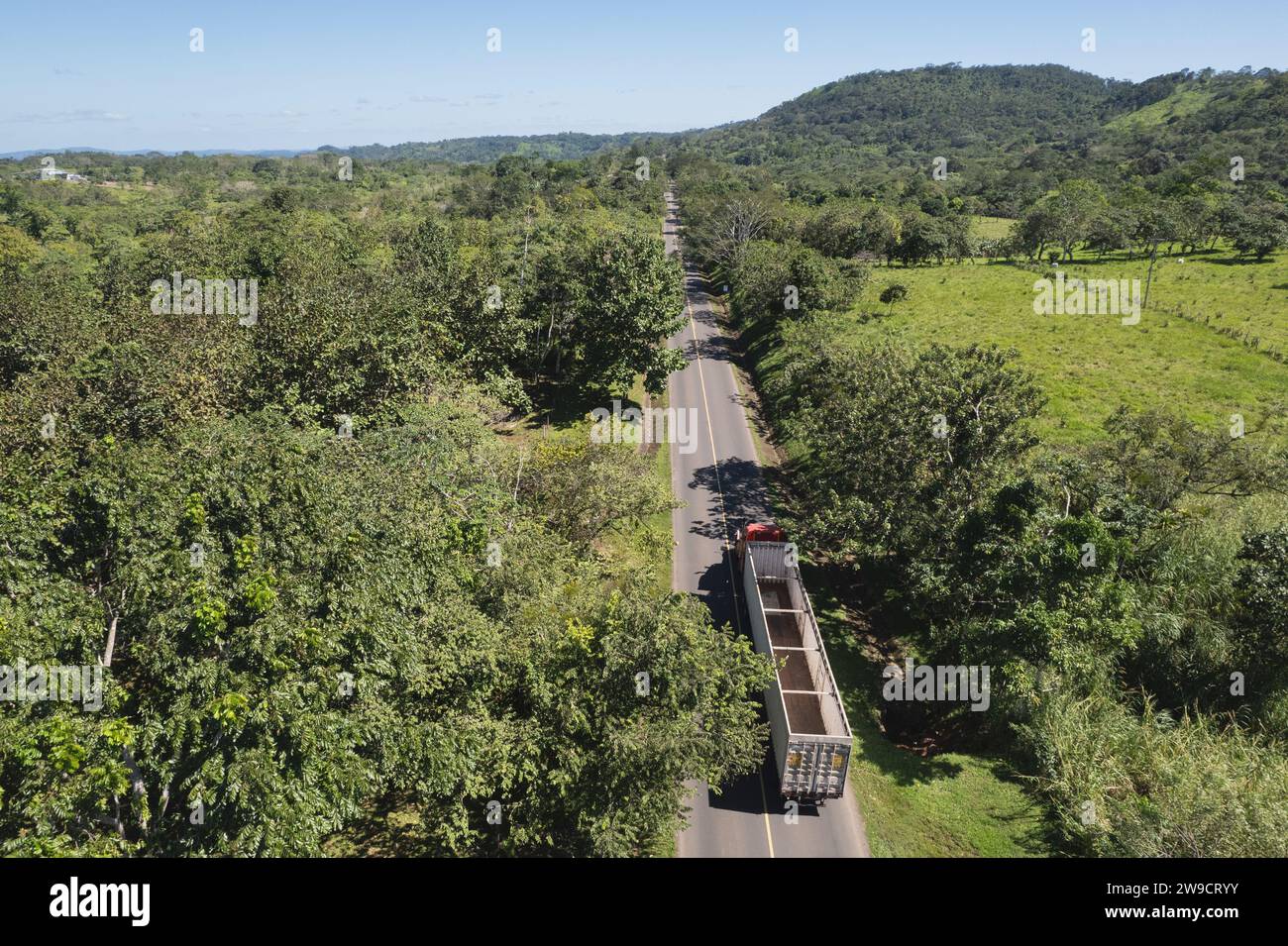 Empty cargo truck go on asphalt road in agriculture background Stock ...