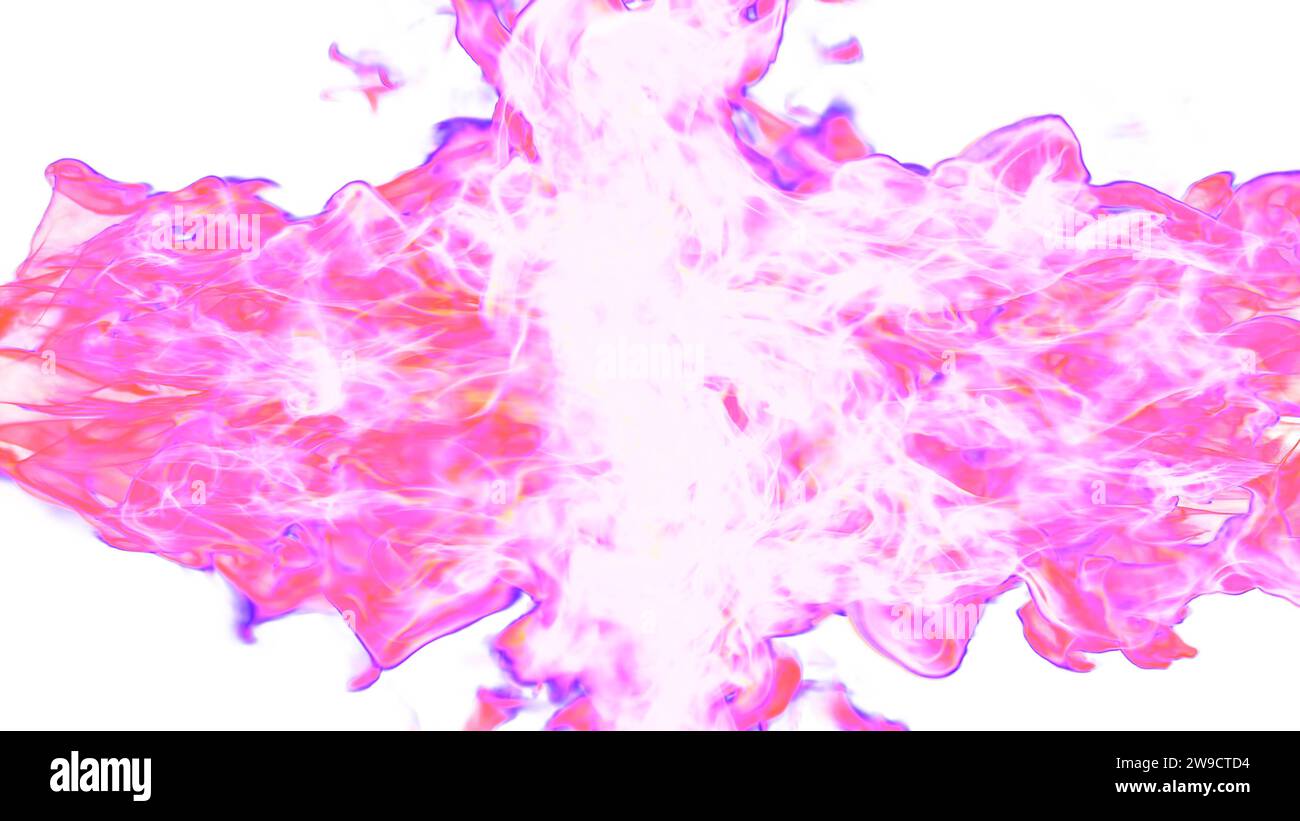 3d illustration. Tongues of pink flame collide from opposite sides on a ...